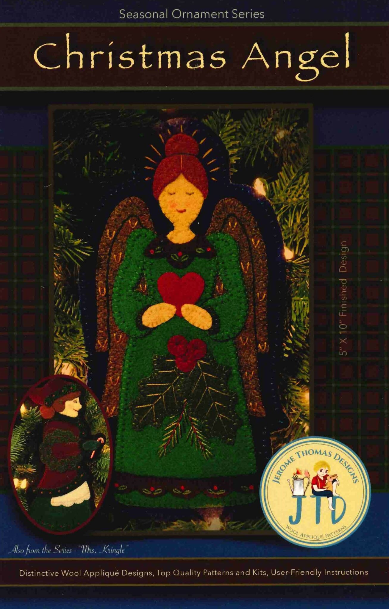 Christmas Angel Wool Applique - 5" x 10" - The Woolen Needle