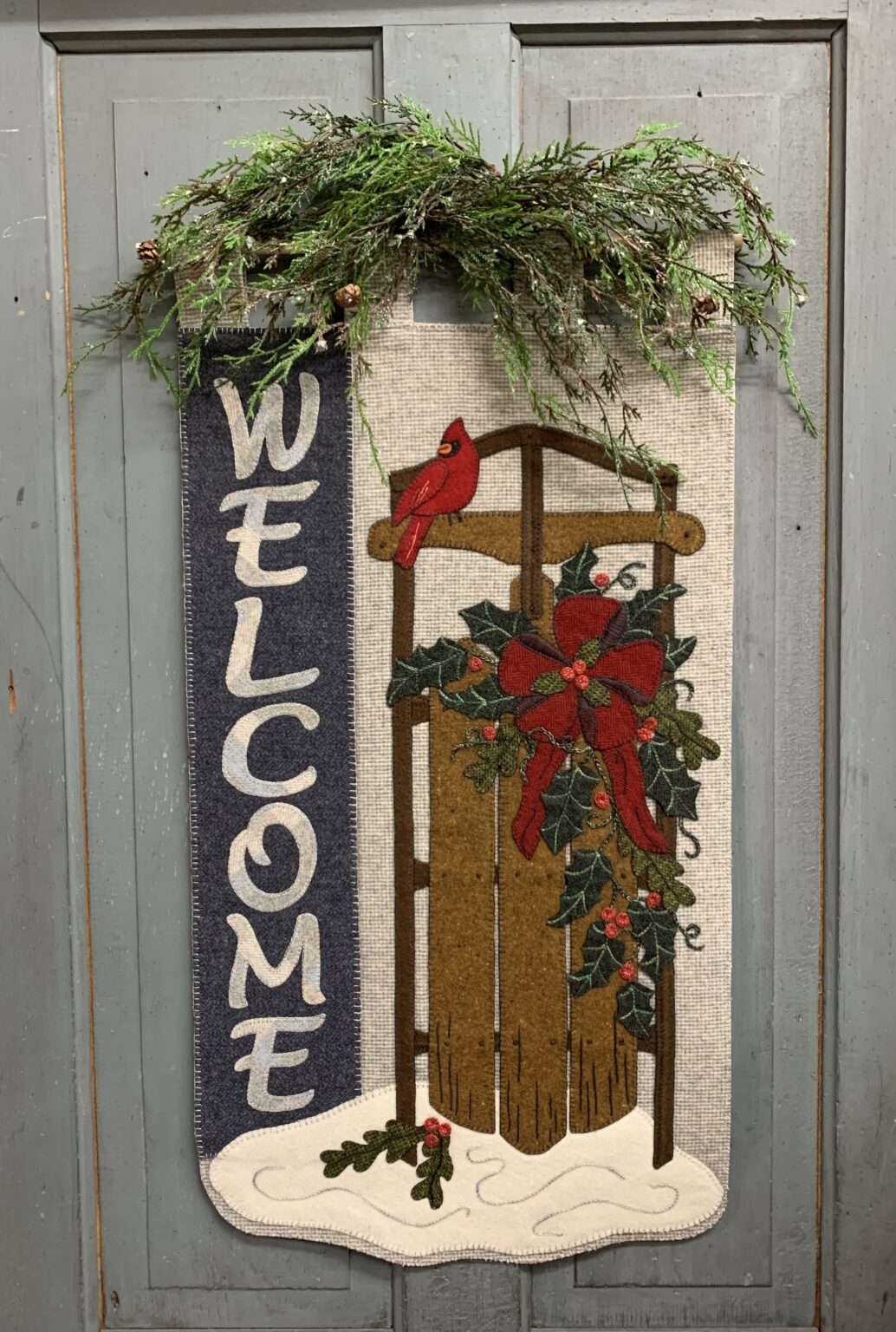 Welcome Winter - Wool Applique Door Hanger - The Woolen Needle